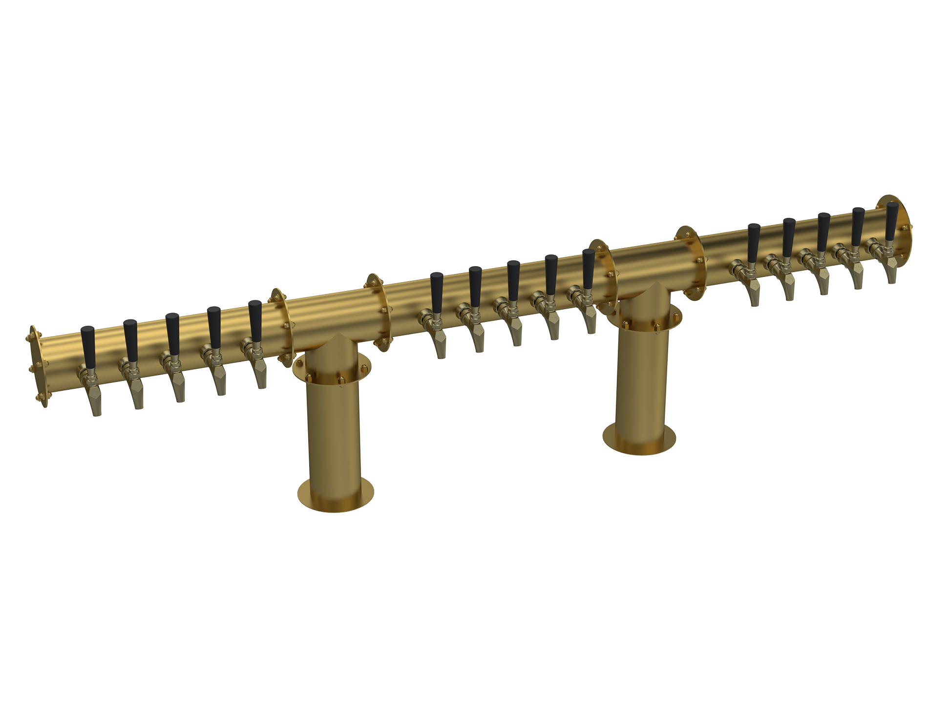 MasterTap Double Pipe T-Tower, 15 Faucets, Polished Brass | Krowne