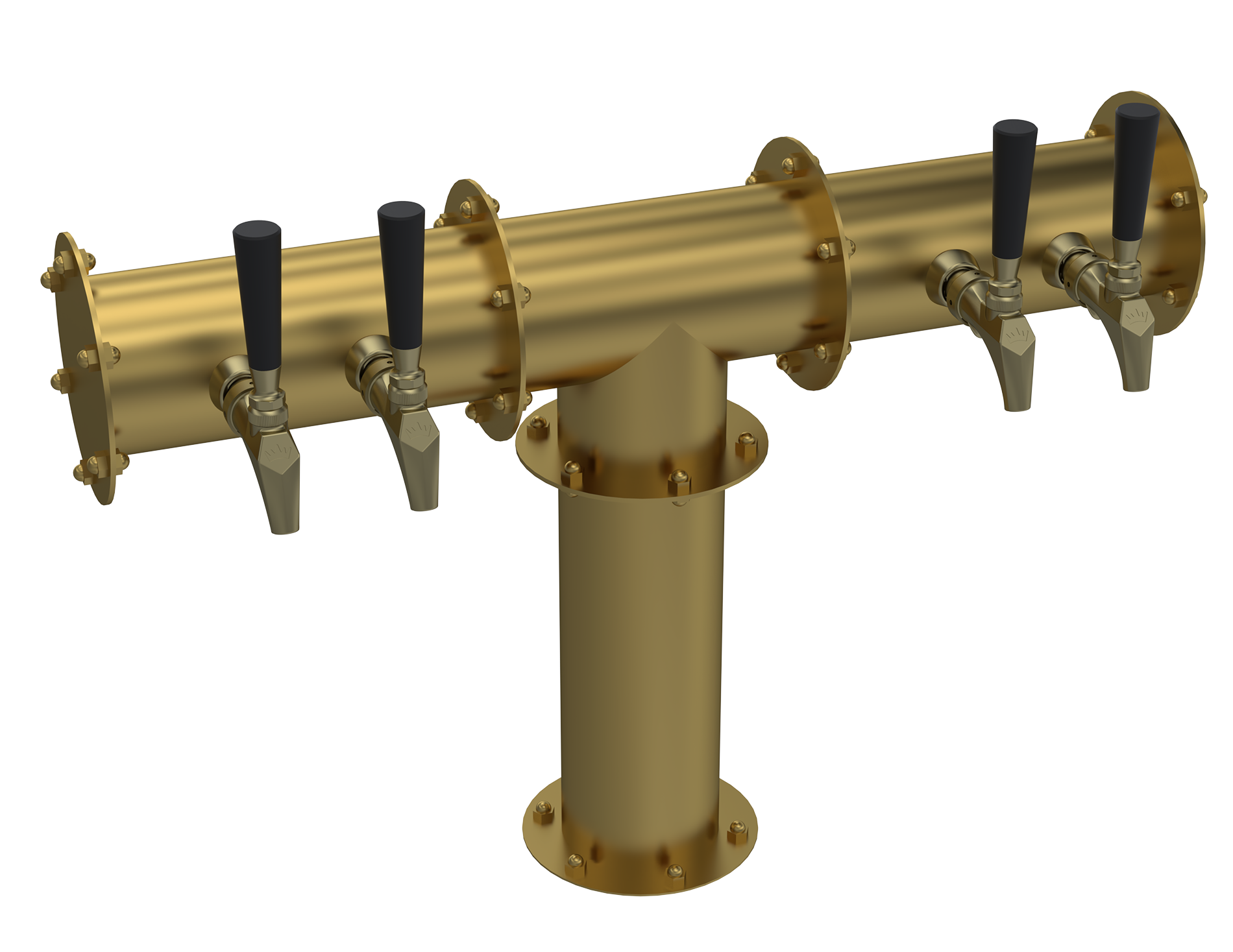 MasterTap Pipe T-Head Tower, 4 Faucets, Polished Brass | Krowne