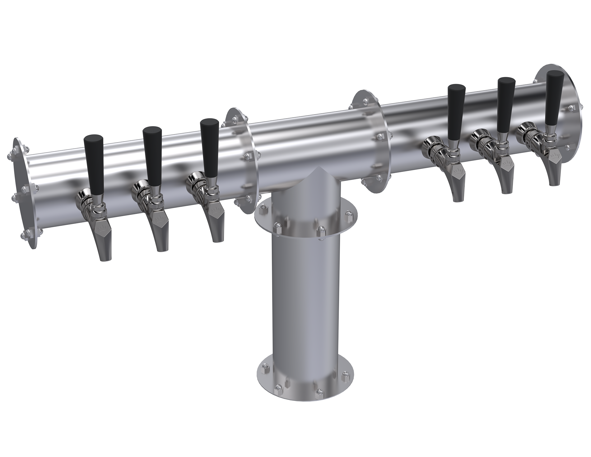 MasterTap Pipe T-Head Tower, 6 Faucets, Brushed Stainless | Krowne
