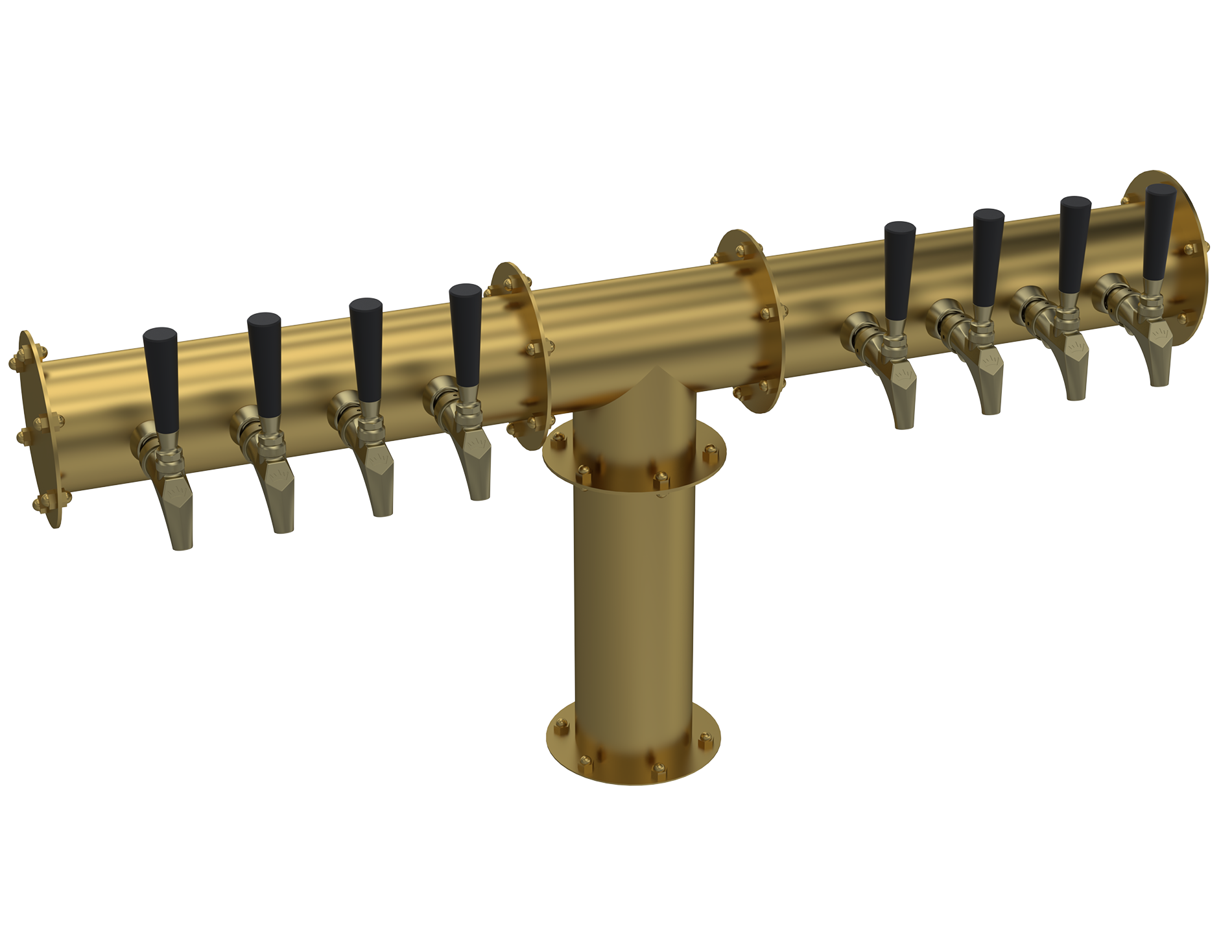 MasterTap Pipe T-Head Tower, 8 Faucets, Polished Brass | Krowne