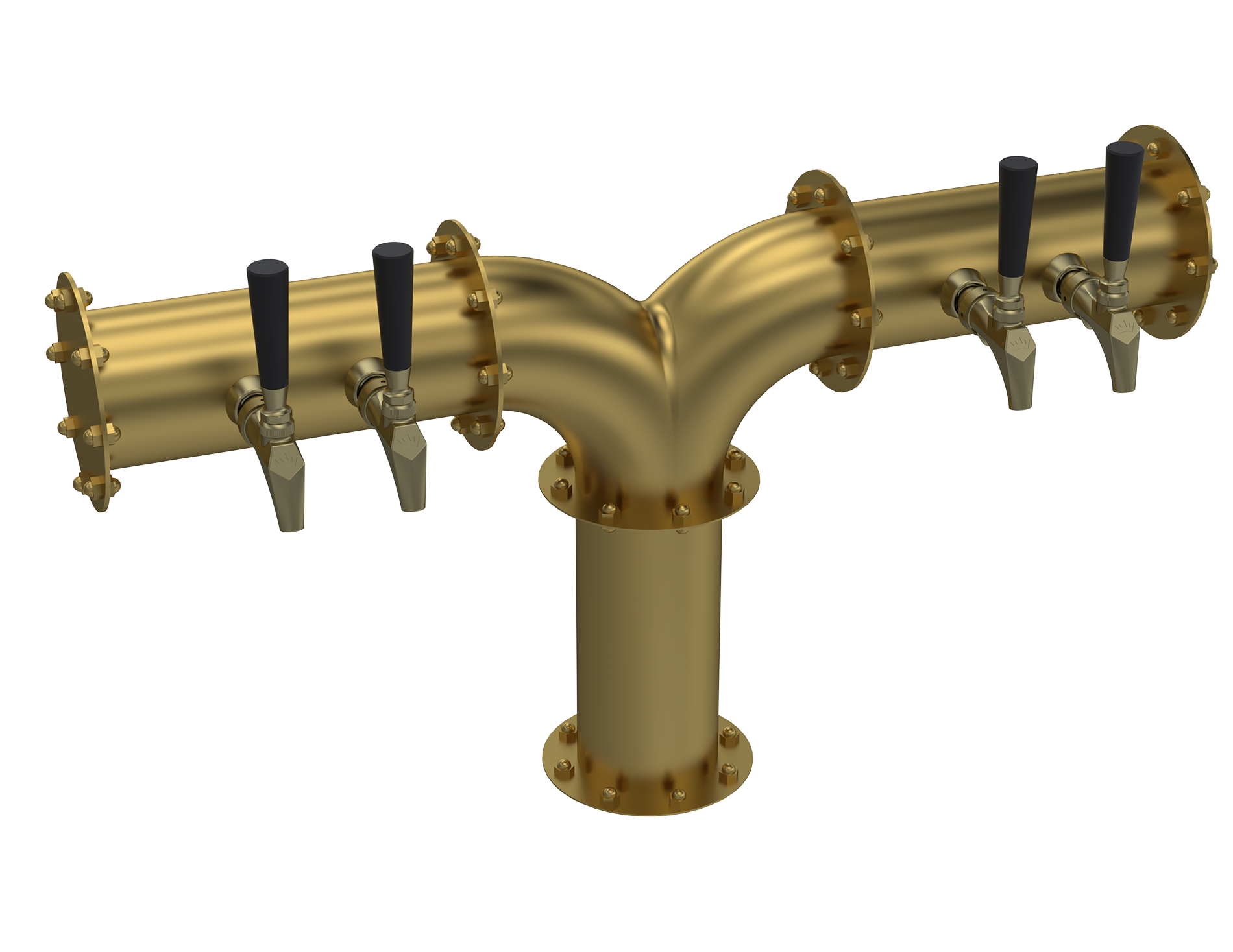 MasterTap Pipe Y-Tower, 4 Faucets, Polished Brass | Krowne